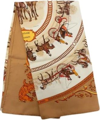 Herm&egrave;s Pre-owned Foulard La Promenade de Longchamps - Femme - Pre-owned - Beige - Taille: ONE Size