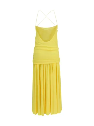 Jacquemus Womens Pleated Midi Dress Yellow Viscose; Polyamide