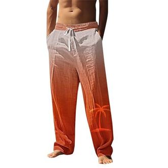Generic Pantalon ample en lin l&eacute;ger pour homme - Pantalon cargo en lin - Pantalon de d&eacute;tente avec poches - Pantalon sarouel - Pantalon de jogging de sport - P