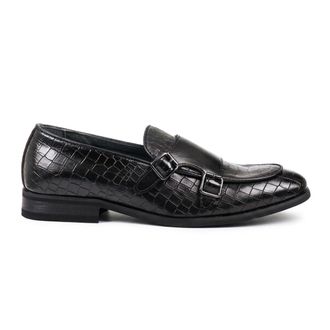 Infinity Leather Schwarze vegane Leder-Loaferschuhe mit Doppel-Monk-Riemen f&uuml;r Herren