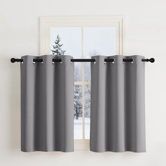 Nicetown Scheibengardinen 90 cm Hoch Blickdichte Gardinen Grau mit Ösen 2 x H90 x B107 cm, Fenstervorhang Kurz Verdunklungsvorhänge Vorhänge Küchengardinen The