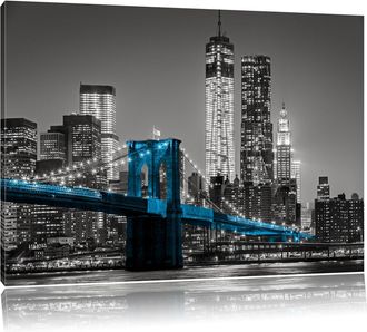 Pixxprint Brooklyn Bridge mit Wolkenkratzern bei Nacht B&W, Größe: 60x40cm, Leinwandbild, fertig gespannt, Wandbild, Dekoration, Kunstdruck, kein Poster