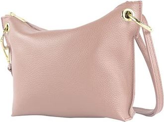 modamoda.de T243 Petit sac à bandoulière en cuir fabriqué en Italie, Rose., Small
