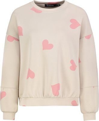 Sublevel Damen Pullover LSL-509 Pulli Rundhals Sweatshirt mit Herzen Light Beige S/M