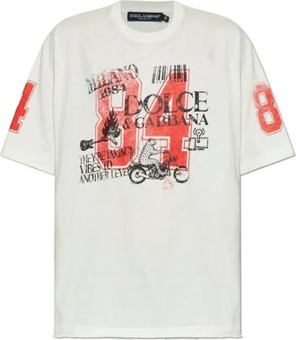 Dolce & Gabbana Homme, Tops, Beige, Taille: XL T-Shirt Imprim&eacute;