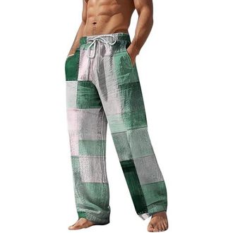 Generic Pantalon de plage en lin pour homme, pantalon de yoga hawa&iuml;en avec cordon de serrage color&eacute; imprim&eacute; fantaisie, taille &eacute;lastique, pantalon d&eacute;t&eacute; &agrave; jambe