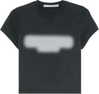 Alexander Wang Femme, Tops, Noir, Taille: 36 FR Shrunken Tee with Embossed Graphic