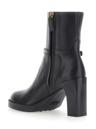 Tod's Buckle-Strap Leather Ankle Boot - Black
