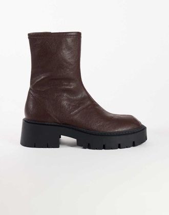 Topshop Liam bottine chaussette chunky chocolat-Marron