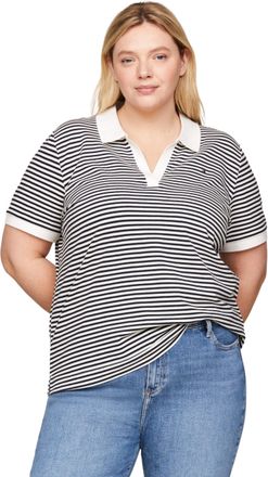 Tommy Hilfiger Damen Poloshirt Kurzarm Curve Relaxed Fit, Mehrfarbig (Mini Stp Desert Sky/ White), 48