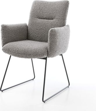 DELIFE Esszimmerstuhl Jova-Flex mit Armlehnen Bouclé Silbergrau Kufengestell Schwarz Taschenfederkern, Esszimmerstühle