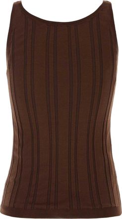 Prada Womens Brown Cotton Blend Tank Top Tabacco Exterior: Nylon Maglieria Sweater