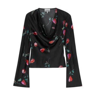 Ganni Bedruckte Satinbluse - - Blouses & Shirts - Damen - Schwarzk - S