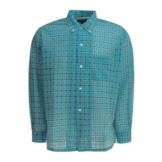 Beams Plus Chemise &agrave; carreaux a&eacute;rienne en nylon BD ouverte - Homme - Chemises - Bleu - Taille: XL