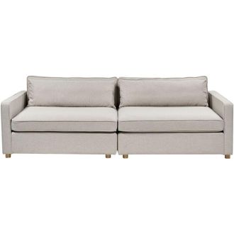 Beliani 3-Sitzer Sofa Beige Stoffbezug mit Sitzkissen Lose R&uuml;ckenkissen Schmale Armlehnen Freistehend Modern Wohnzimmer Ausstattung