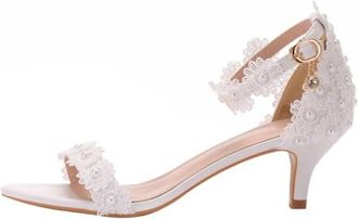 BESPORTBLE ULDIGI Sandales &agrave; Talons Hauts en Dentelle Blanche pour Femme Taille 38 Fine Bride &agrave; Boucle Chaussures de Mariage &Eacute;l&eacute;gantes et Sandales d&Eacute;t&eacute; Raffin&eacute;es