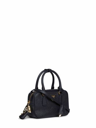 Prada Womens Top-Handle Shoulder Bag Black Saffiano Leather Calf Handbags Hand
