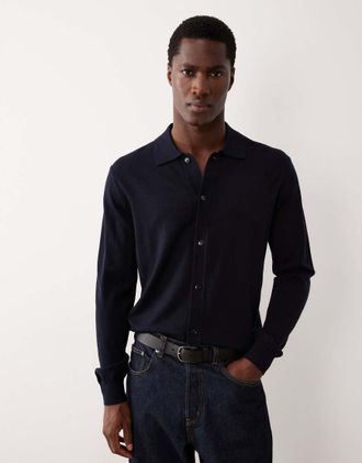 Mango Polohemd aus Wolle in Marineblau