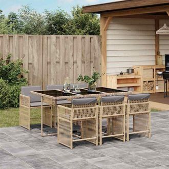 vidaXL Vidaxl - Ensemble &agrave; manger de jardin coussins 7 pcs m&eacute;lange beige rotin