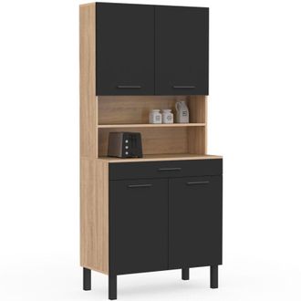 IDMarket Idmarket - K&uuml;chenbuffet 80 cm cina 4 T&uuml;ren + Schublade in Buchenholzoptik und schwarz