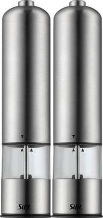 Silit Elektrische Mühle Set 2-teilig, 23 cm, Salz und Pfeffermühle elektrisch, unbefüllt, Gewürzmühlen, Mühle für Salz, Pfeffer, Chillischoten, Keramikmahlw