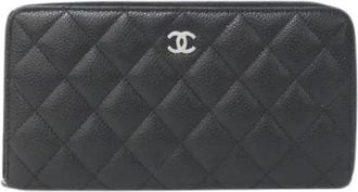 Chanel unisex, Pre-owned, Noir, Taille: ONE Size Portefeuille long en cuir de veau grain&eacute; Pre-owned Timeless Classic Line