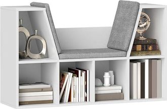 HOMCOM B&uuml;cherregal Aufbewahrungsregal mit Sitzbank, F&auml;chern Spielzeugregal B&uuml;cherschrank f&uuml;r Schlafzimmer, 105 x 30 x 63 cm Wei&szlig;