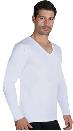 Ysabel Mora Thermo-Unterhemd mit V-Ausschnitt, lang&auml;rmlig, f&uuml;r Herren, W&auml;rmespeicherung und Komfort f&uuml;r den Winter, mit Thermotechnologie und Passform