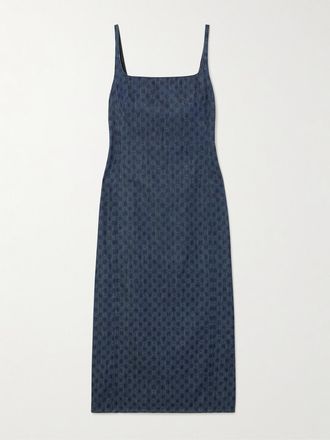 Dries Van Noten Midikleid Aus Bedrucktem Denim - Blau