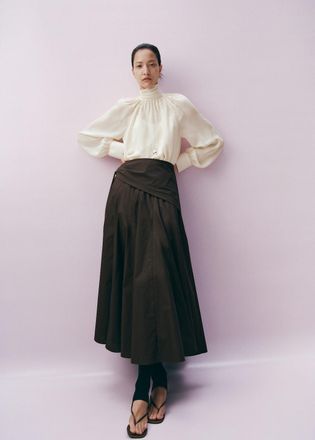 Mango Halbdurchsichtige Bluse mit hohem Kragen ecru - Damen - XS - MANGO