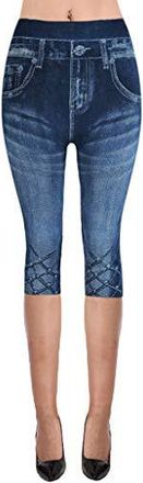 FNKDOR Pantacourt Femme Jean Capri Pantalon Jeans dechir&eacute; pour Femmes &agrave; Grandes Tailles Pantacourt Taille Haute Fleur brod&eacute; (D Bleu fonc&eacute;,XS)