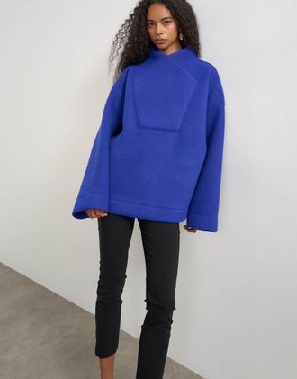 Topshop sweat &agrave; col montant effet mouton crois&eacute; bleu cobalt