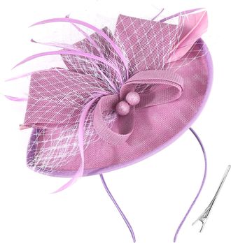 Dreshow Blume mit Einzelnem Pfeil Feder Fascinators Hut Stirnband und Eine Gegabelte Clip Braut Kopfbedeckung Derby Fascinator Pillbox Hut Kopfschmuck f&uuml;r M&auml;d