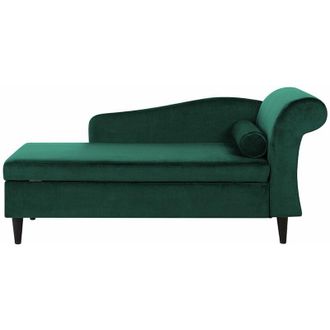 Beliani Chaiselongue Rechtsseitig Dunkelgr&uuml;n Samt mit Armlehne Stauraum und Nackenrolle Dunkle Holzf&uuml;&szlig;e Hohe Lehne Retro-Design Wohnzimmer Liegesofa