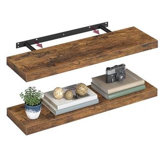 Vasagle Wandregal, 2er Set, Schweberegal, Regalbrett, 20 x 80 x 3,8 cm, Wandboard für Bilderrahmen, Deko, Regal für Wohnzimmer, Arbeitszimmer, Küche, vintageb