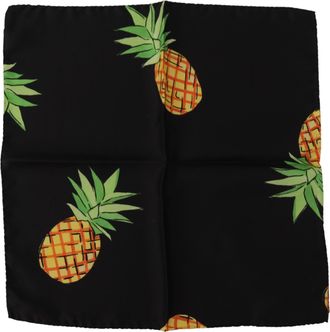 Dolce & Gabbana Mens Black Pineapple Printed Square Handkerchief Scarf Silk