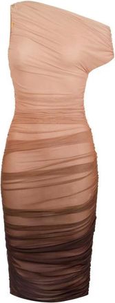 Elisabetta Franchi Femme, Robes, Brun, Taille: 42 FR Robe asym&eacute;trique en tulle d&eacute;grad&eacute; &agrave; une &eacute;paule