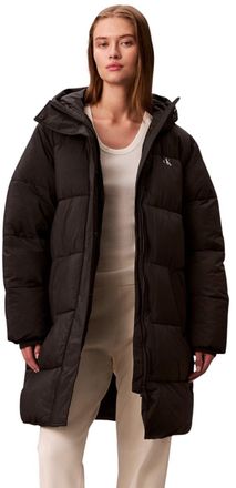 Calvin Klein Damen Daunenmantel Belted Midweight Long mit Taillengürtel, Schwarz (Black), XS