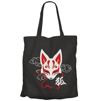 Fabulous Tote Bag Sac Shopping en Toile Noir - Kitsune Renard Japon Asie Culture Manga - 10 L