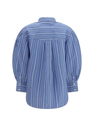 Ganni Womens T-Shirt Striped Cotton Nouvean Navy
