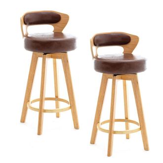 Generic Drehbarer Barhocker, 2Er-Set, Braunes Pu-Leder, Gepolsterter Sitz, Runder Sockel Aus Massivholz, Gepolsterter K&uuml;chenhocker, Einfache Montage