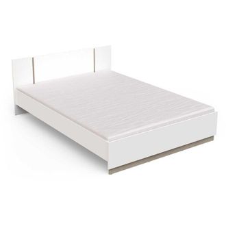 PEGANE Lit 2 places couchage 140x/200 couleur blanc mat / ch&ecirc;ne - Largeur 148,3 x Profondeur 204,3 x Hauteur 71,7 cm