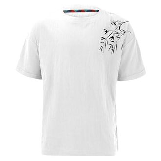 Generic Chemise d&eacute;t&eacute; en coton et lin pour homme - T-shirt &agrave; manches courtes en coton - Style chinois ample &agrave; demi-manches - Respirant, blanc, 4XL