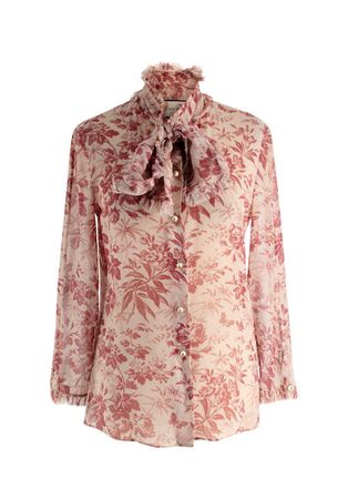 Gucci Floral Print Sheer Pussybow Silk Blouse Size XXS