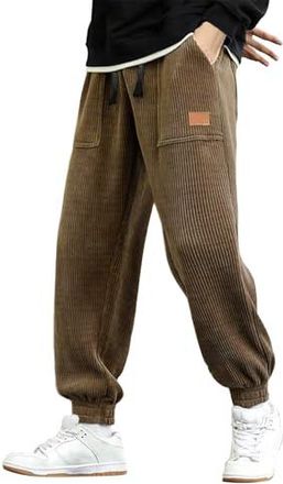 Generic Pantalon de jogging en velours c&ocirc;tel&eacute; pour homme - Pantalon cargo d&eacute;contract&eacute; avec taille &eacute;lastique et poches cordon de serrage, coupe ample fusel&eacute;e p