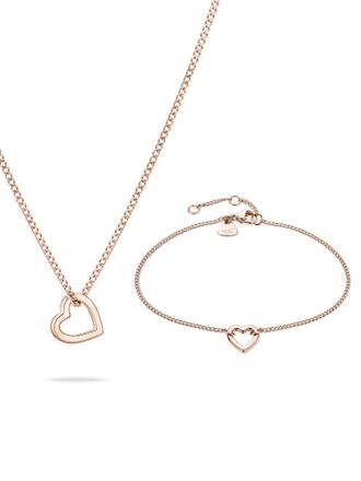 Tamaris Schmuck-Set - Halskette mit Herz-Anh&auml;nger und passendem Armband - IP Ros&eacute;gold - Panzerkette verstellbar bis 45 cm - wasserfest & hautfreundlich