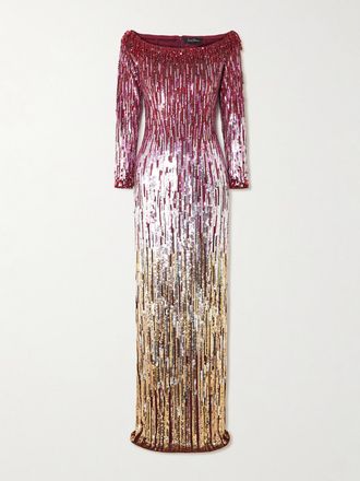 Jenny Packham Robe Du Soir &Eacute;paules Nues En Tulle &Agrave; D&eacute;grad&eacute; Et &Agrave; Ornements Marine - Rouge