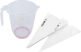 Fackelmann Fm Professional 9936450 100 Stück professionelle Einwegspritzbeutel und Messbecher aus Kunststoff, professioneller Spritzbeutel, Messbecher 1 l mit Au