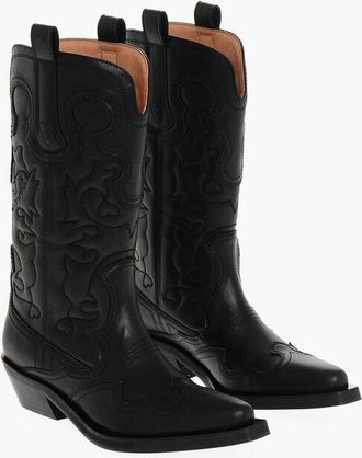 Ganni Eco-leather Western Booties with Embroideries 4cm size 40