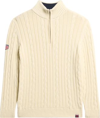 Superdry Damen Rugby-Strickpullover mit halblangem Reißverschluss Zopfmuster Creme 42